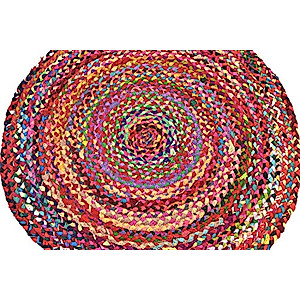 Unique Loom Braided Chindi Collection Area Rug - Layer (3' 3" Round, Multi/ Blue)