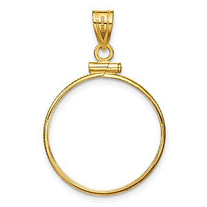 Avariah Wideband Distinguished Coin Jewelry 14k Yellow Gold Polished 22.0mm x 1.9mm Screw Top Coin Bezel Pendant - 33.75mm