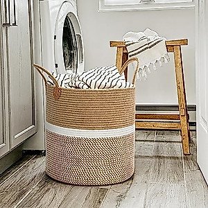 TIMEYARD Large Woven Baskets for Storage, 16'' x 16'' Blanket Storage for Living Room Toy Baskets Storage Kids, Big Laundry Basket for Dirty Clothes Pillows, White