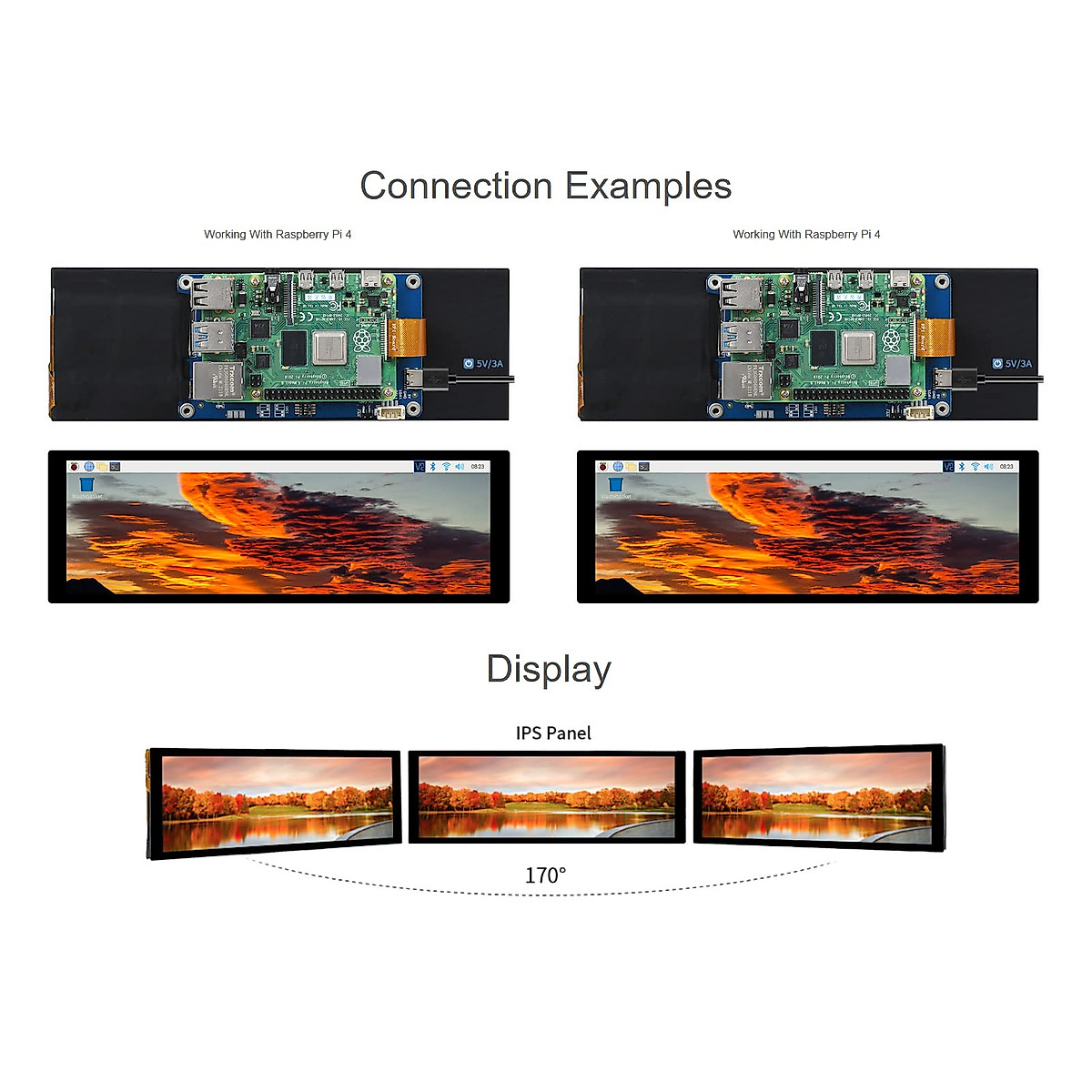 waveshare 7.9inch Touchscreen Display for Raspberry Pi 4B/3B+/3A+, 480×1280 Resolution IPS Screen, DSI Interface, Capacitive Touch Panel Support up to 5 Points Touch