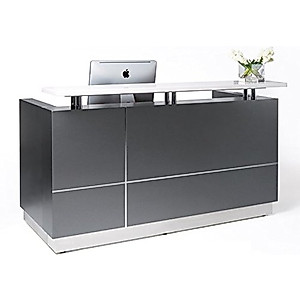 GW FURNITURE Modern Space Grey Reception Desk (71 inch) with Quartz Stone Counter TOP
