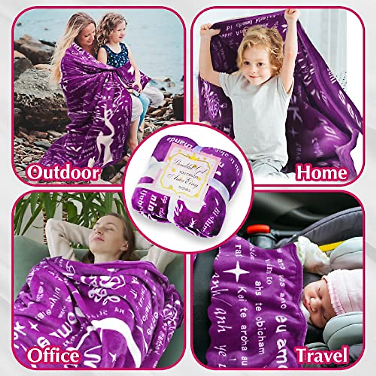 Mothers Day Mom Gifts,Gifts for Mom from Daughter Son,100 Languages I Love You Soft Fleece Blanket, Inspirational Tree of Life with Butterfly Purple Throw Blanket, Birthday Christmas Day 70”x 55”