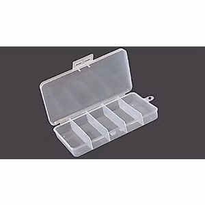 BIN BUDDY (2 Pack Clear Plastic Boxes | 5 Compartments Each | 1.25" x 3.5" Sections | 3.5" x 7" Overall Size | Versatile Home Organizer with Hanging Hook