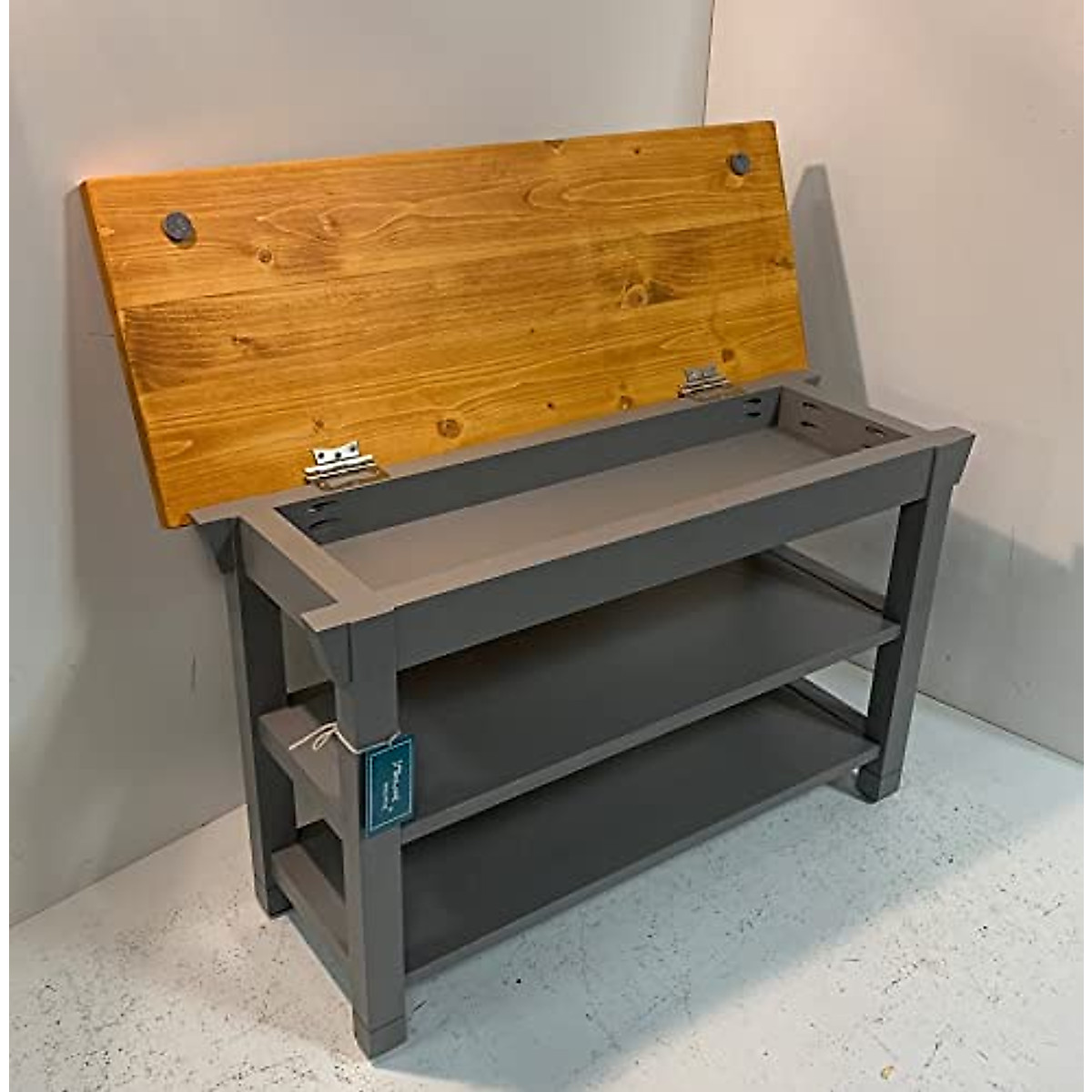 Hallway Entryway Foyer Storage Bench With Two Shoe Shelves in Your Choice of Color and Size 24 Inches to 46 Inches