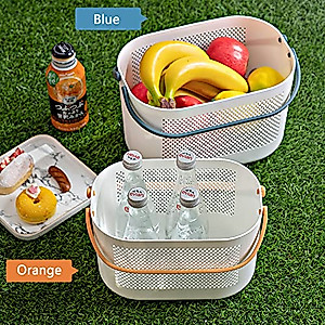 Plastic Bathroom Storage Basket with Handle, for Storing Bathroom Body Wash, Shampoo, Conditioner, Lotion (Orange large)