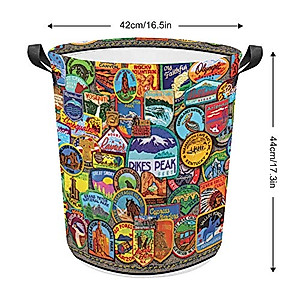 National Parks Badges Laundry Basket Hamper Bag Dirty Clothes Storage Bin Waterproof Foldable Collapsible Toy Organizer for Office Bedroom Clothes Toys Gift Basket