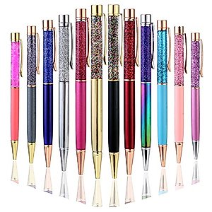 PASISIBICK Ballpoint Pens,Bling Dynamic Crystal Liquid Ballpens Black Ink for Office Supplies(12 Pcs)