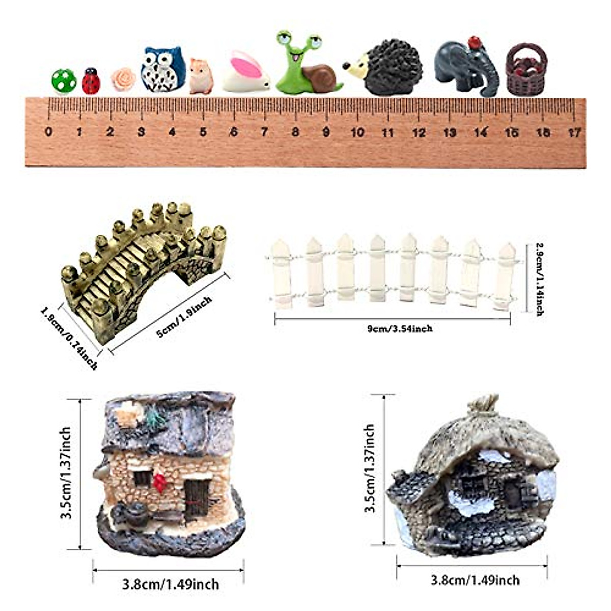 Aulufft 109 Pieces Miniature Fairy Garden Accessories Set, Mini Fairy House Ornament Kit Animals Plant Fence Bridge Figurines Micro Landscape Accessories for DIY Dollhouse Decoration