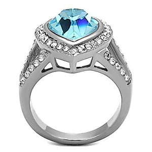 Women's Stainless Steel Baby Blue Aqua Aquamarine Topaz cz Halo Heart Bold Ring 7