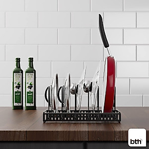 Better Things Home Pot Lid Organizer for Cabinet with 6 Adjustable Dividers - Anti-Scratch Padding - Bakeware, Cookware – Perfect for Kitchen Organization (Dark Grey)