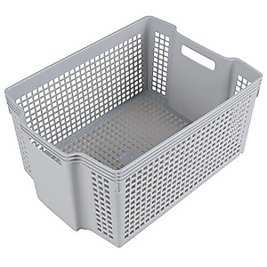 Neadas 6 Packs Large Plastic Storage Stacking Baskets, Large Stackable Cupboard Baskets, Grey