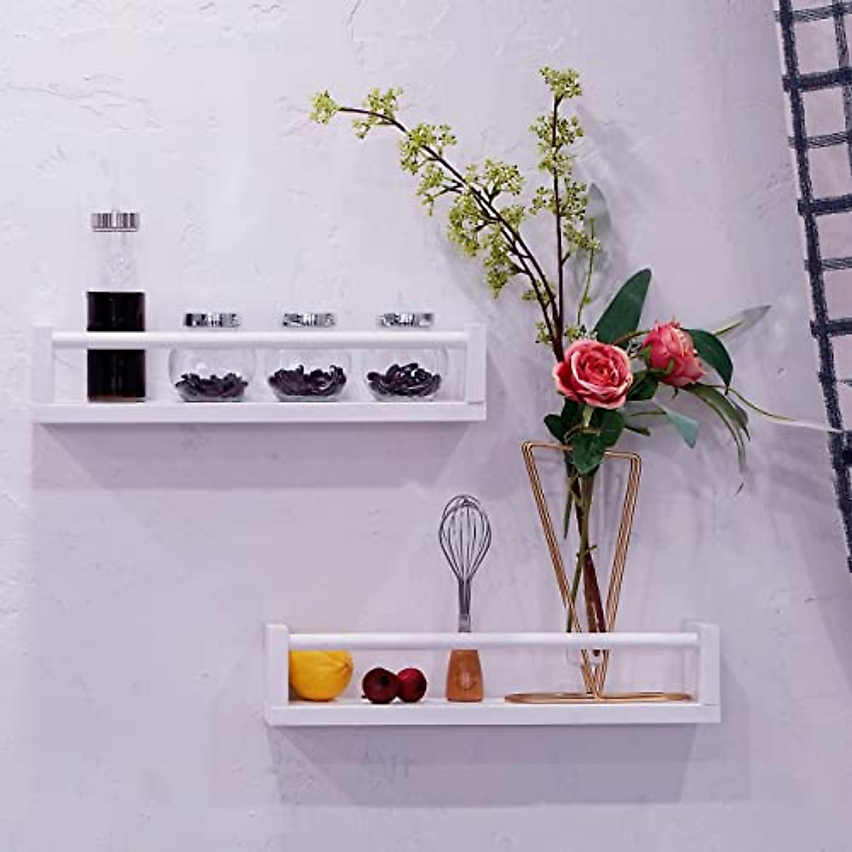 PMLYQ 2 Pack Wood Floating Nursery Shelves,Kitchen Spice Rack,Book Shelf Organizer (White)