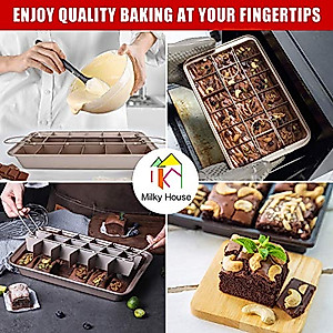 Brownie Pans with Dividers, Non Stick Brownie Baking Pans, Baking Pan with Built-in Slicers Solutions, 18 Pre-Cut Brownie Pans, Rectangular Cake Pans Square Molds for Oven Baking Bread, 12 by 8 inches