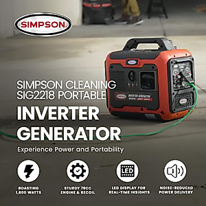 SIMPSON Cleaning SIG2218 Portable Gas Generator and Inverter Power Station for Camping, RV, Home Use, Construction, and More, 1800 Running Watts 2200 Starting Watts