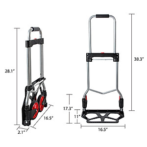 LEADALLWAY 240lbs Capacity Dolly Cart with Rope,Steel Portable Cart Telescoping Handle and Two 6" Nylon+Rubber Wheels