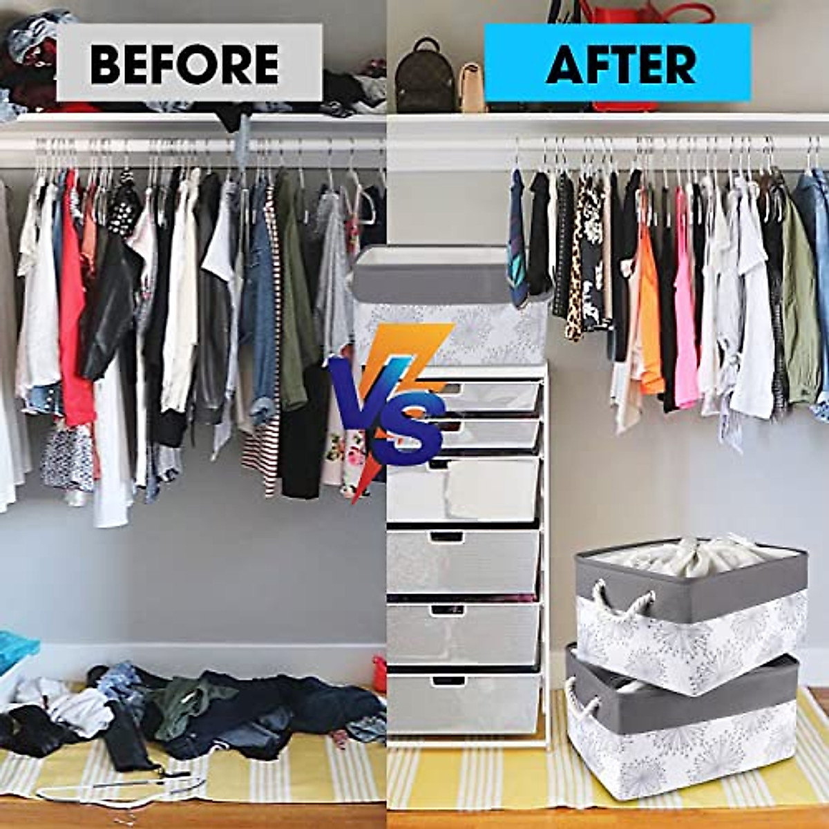 YeaBerr Fabric Storage Bins with Cotton Handles and Drawstring Closure | Decorative Storage Basket for Shelves, Closet, Nursery, and Toys | Large Linen Closet Organizers (16x12x8 inches, 1 Pack)