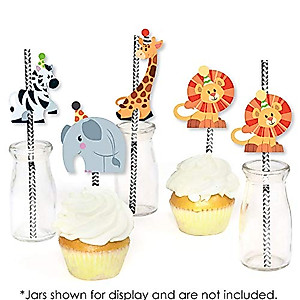 Jungle Party Animals - Paper Straw Decor - Safari Zoo Animal Birthday Party or Baby Shower Striped Decorative Straws - Set of 24