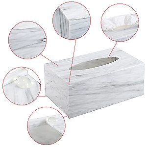 Sumnacon Tissue Box Cover - Decorative Acrylic Tissue Box Holder, Stylish Facial Tissue Holder for Dresser Bathroom Bedroom Table Night Stand Countertop Home Office Decor (9.4 x 5.4 Inch/Rectangular, Mable White)