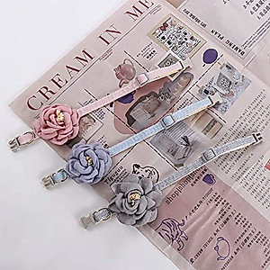 Pet Cat Collar with 3D Flower,Beautiful Adjustable Bow Tie Safety Buckle Dog Necklace Dog Leash New Year Gift Blue, Grey, Pink(Pink)