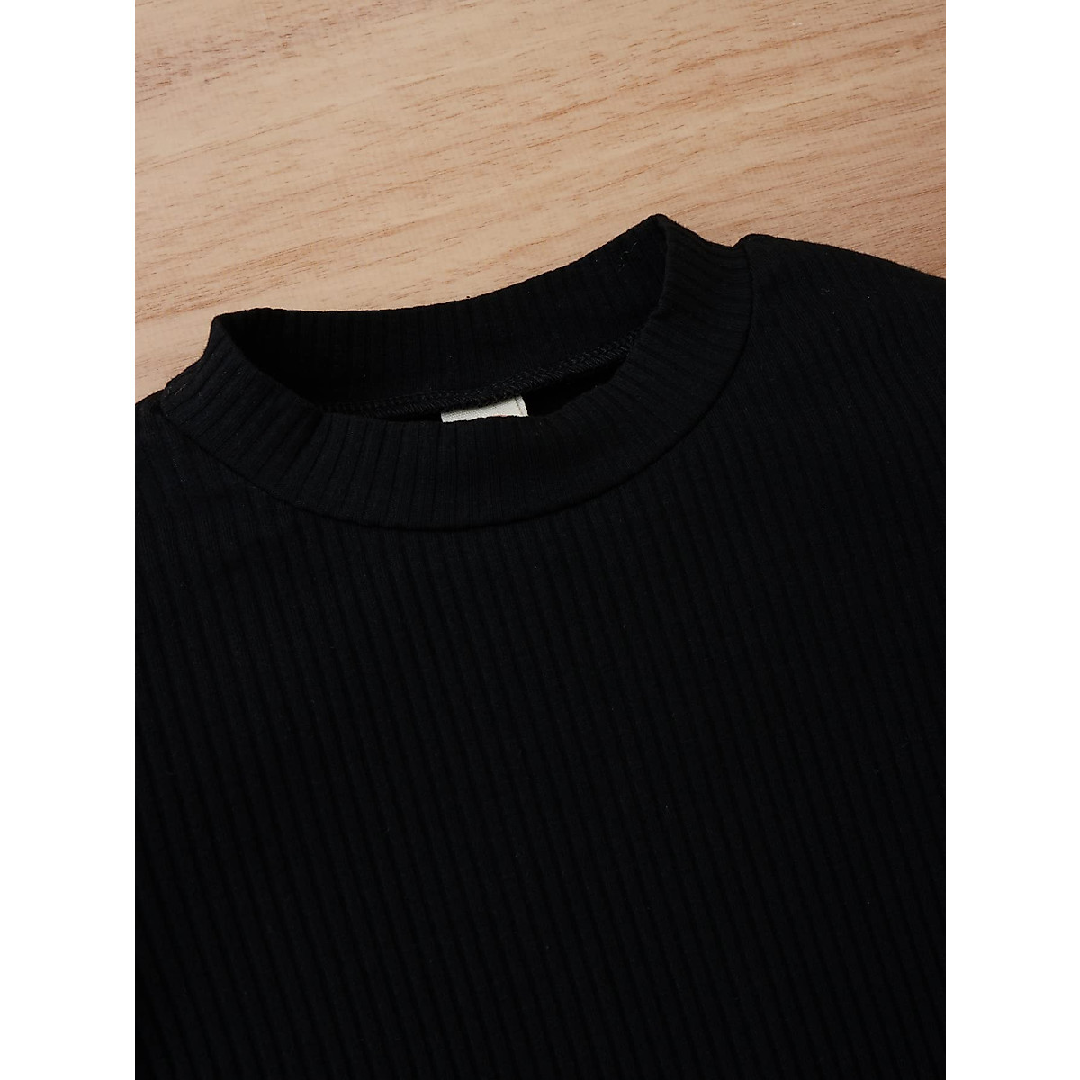 Floerns Girls 2 Piece Outfit Ruffle Trim Long Sleeve T Shirt and Short Skirt Set Brown Black 8 Years