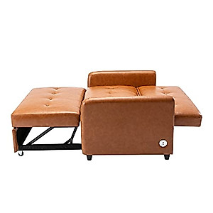 ERYE 3 in 1 Faux Leather Upholstered Sofa Loveseat Convertible Sleeper Couch Bed,Modern 2-Seaters Love Seat Sofa&Couch Functional Daybed with USB Charging Ports for Small Space Living Room
