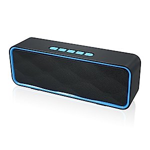 Totola Wireless Bluetooth Speaker with AUX/USB/TF Card Slot,Outdoor Portable Stereo Speaker with HD Audio,Enhanced Bass, Dual-Driver,Handsfree Calling, FM Radio Speaker for Travel,Party (Blue)