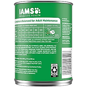 IAMS PROACTIVE HEALTH Adult Wet Dog Food Classic Ground with Chicken and Whole Grain Rice, 12-Pack of 13 oz. Cans
