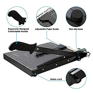 Paper Cutter Heavy Duty A4-B7, 12" Cut Length Guillotine Paper Trimmer for Cardstock Metal Base, with Safety Blade Lock&Dual Guides, 12 Sheets Capacity, for Home Office Classroom School (Black)