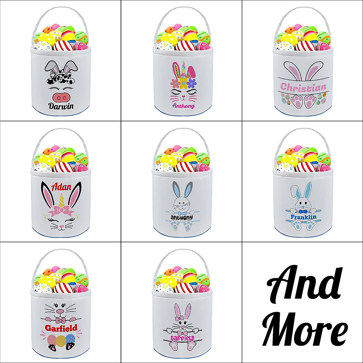 Personalized Easter Baskets for Girls Boys Kids with Name Custom Buny Easter Basket Customized Easter Egg Tote Bags Buckets - Blue