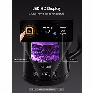 Electric Kettle, 1.7L Glass Tea Kettle, with Keep Warm, 5 Temperature Control, 1500W Fast Boil, Auto Shut-Off & Boil-Dry Protection, with 5 Colored Lights, Black