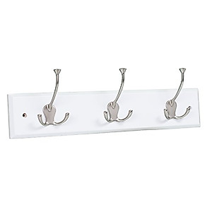 BIRDROCK HOME Tri Hook Coat Rack - 3 Hooks - Wall Mount Hat Rack - White Finish - Satin Nickel Hooks