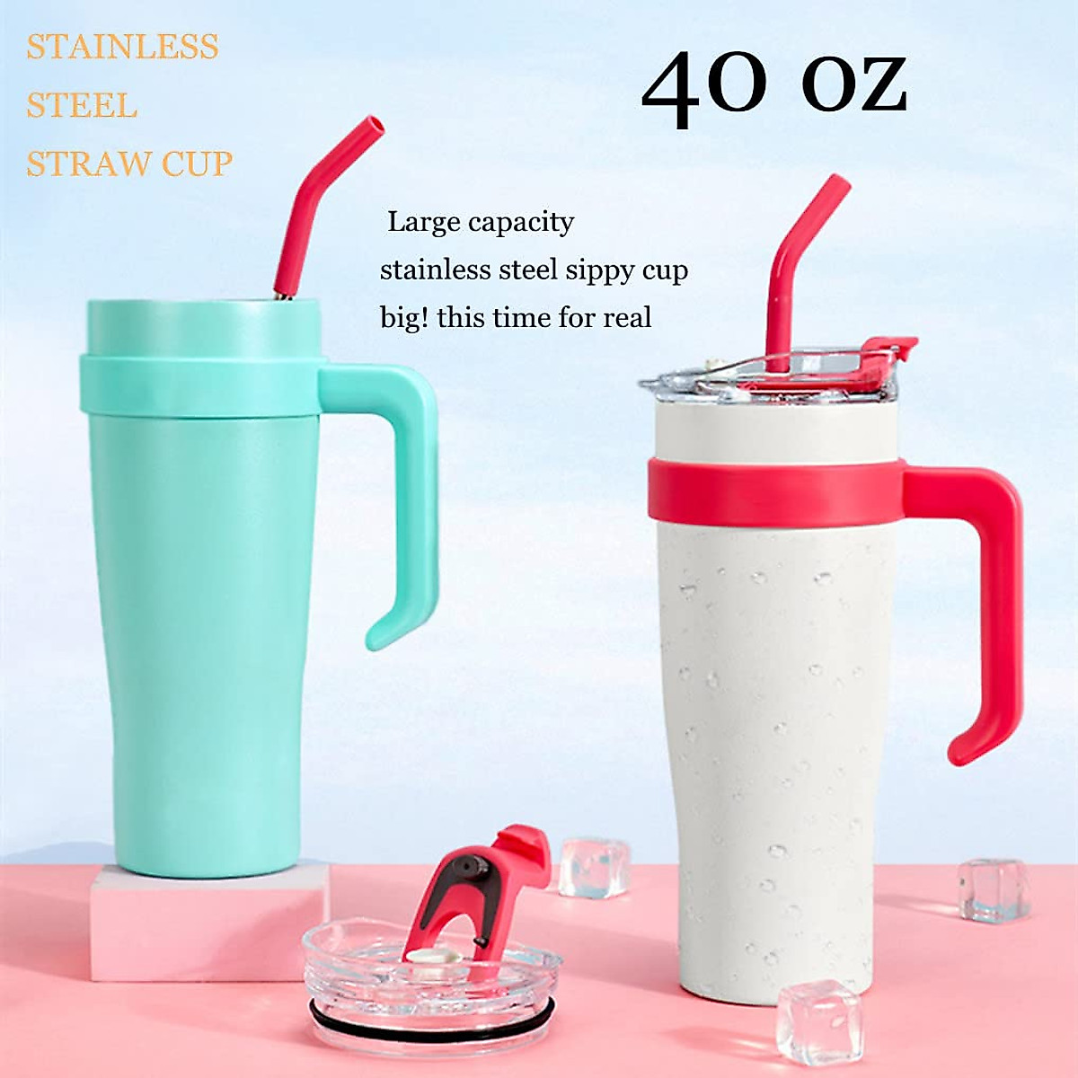 Xmipbs 40 oz Tumbler Cup With Handle and Straw, Stainless Steel Vacuum Insulated Coffee Mug, Keep Drinks Hot or Cold for Home and Office Use Green