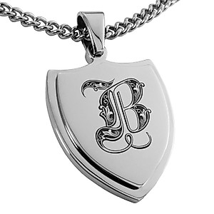 Tioneer Stainless Steel Letter B Initial Royal Monogram Shield Pendant Necklace