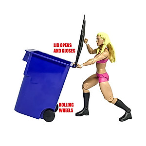 Miniature Toy Blue Recycling Trash Can with Lid & Wheels for Wrestling Action Figures
