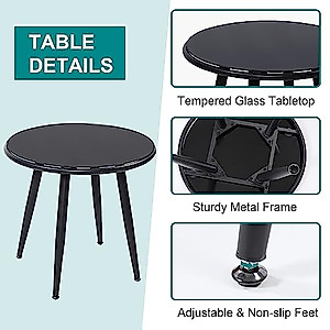 BETTAHOME 3 Piece Bistro Set, Patio Furniture Set with Cushion and Pillow, Outdoor Balcony Woven Chairs and Table, Grey and Black