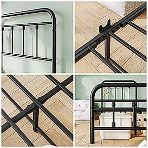 Elegant Home Products Vintage Twin Size Bed Frame with Headboard and Footboard Mattress Heavy Duty Metal Platform, Steel Slat Support (Twin, Black Sanded)