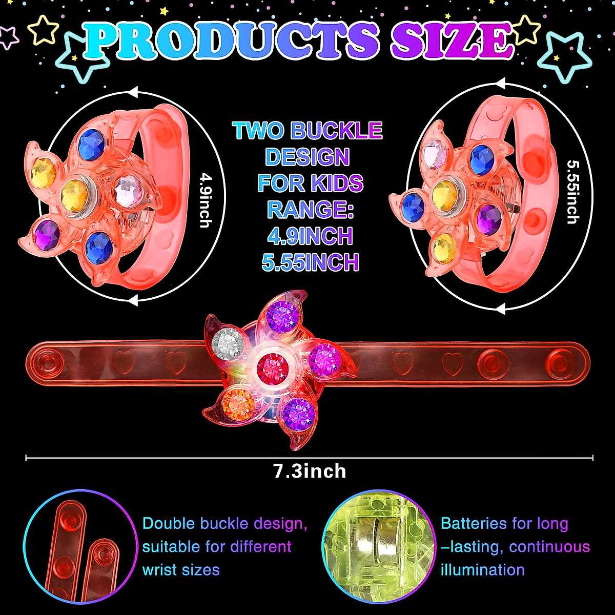 BSTCRAFT 22 Pack LED Light Up Fidget Spinner Bracelets, Glow in The Dark Party Supplies Party Favors for Kids Lights Up Bracelet Goodie Bag Filler Fidget Toy Treasure Box Gifts Birthday Christmas