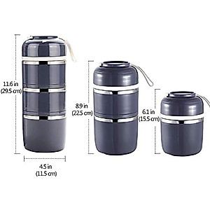 Cute Bento Stackable Lunch Box with Flatware Set Stainless Steel Lunch Containers Leakproof Food Container Insulated Lunch Bag for Adults Women Men (Gray, 3-Tier)