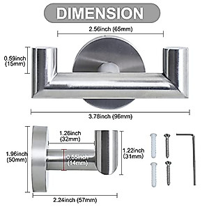 CTOHN Double Towel Hooks for Bathroom Wall Mounted, Brushed Nickel Coat Robe Clothes Towel Holder, Waterproof SUS304 Stainless Steel Double Towel Hook for Bathroom Kitchen - Silver