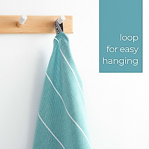 Cacala 100% Turkish Cotton Kitchen Tea Towels, Highly Absorbent Luxury Soft Quick Drying Dish Towel with Hanging Loop for Gym, Yoga, Bath, Sports, Cleaning and Kitchen (23 x 36), Aqua
