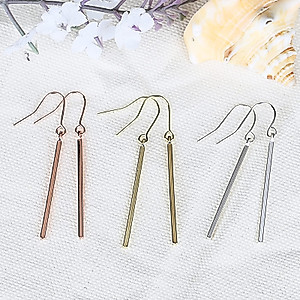 Vertical Bar Dangle Earrings for Women Minimalist Gomggsale Women's Drop Dangle Earrings Simple Geometric Jewelry (Rose Gold)