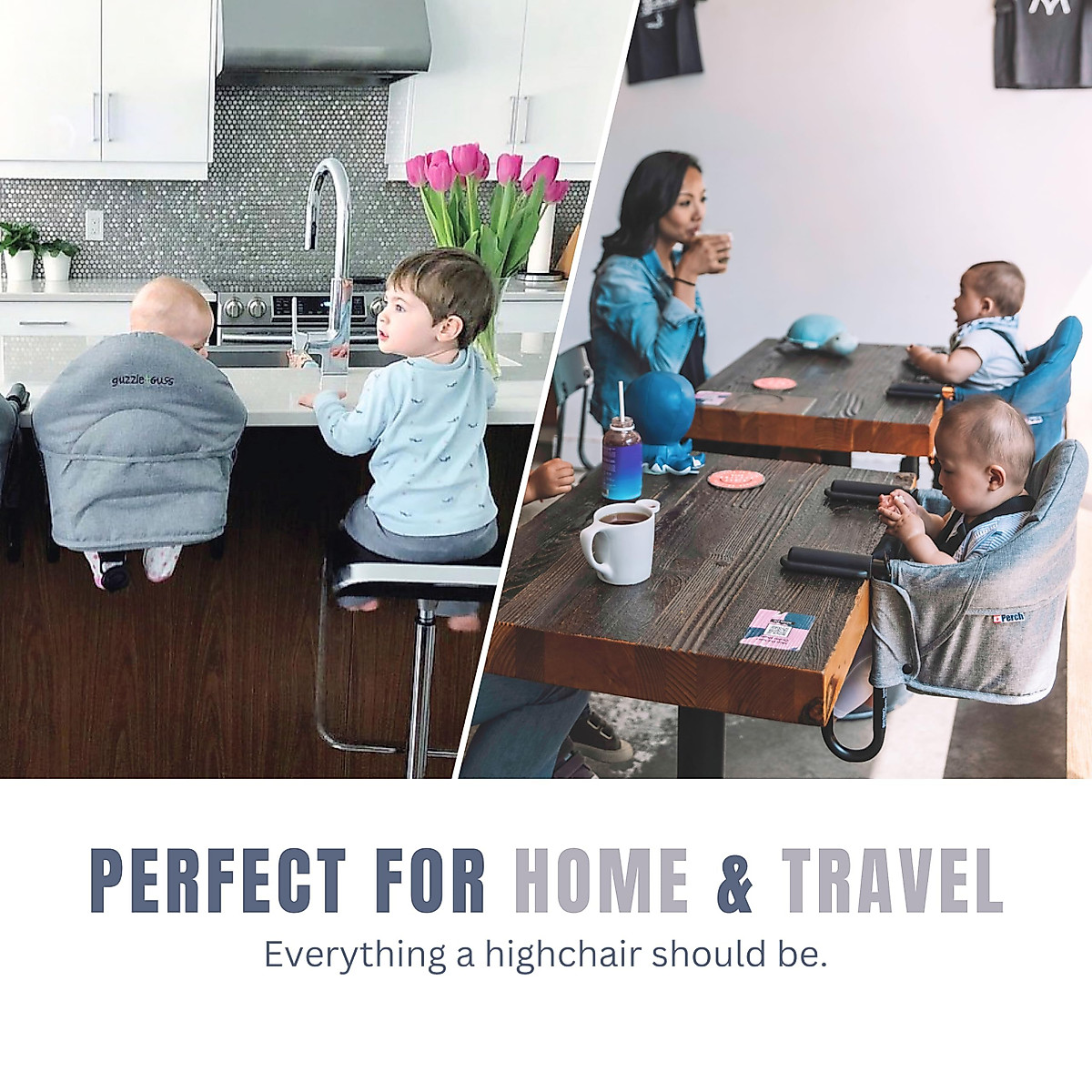 Guzzie+Guss Portable Clip on High Chair for Baby Seat - Folding and Easy Setup for Travel, Home, Restaurants, Picnics - Machine Washable Fabric - Charcoal