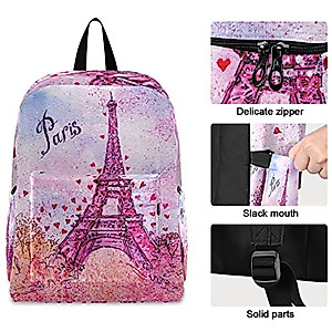 ZzWwR Unisex Paris Postcard Eiffel Tower in Hearts Large Laptop Backpack Durable Travel Computer Bag Portable Shoulders Bag for Books Work Daily