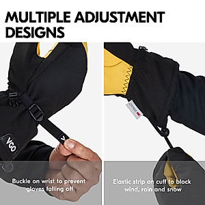 Vgo... 1Pair -30℃/-22°F or Above Cow Leather Warm Ski Gloves,Winter Snow Gloves,3M Thinsulate Waterproof Gloves(Size M,Black,CA2472FLWP)