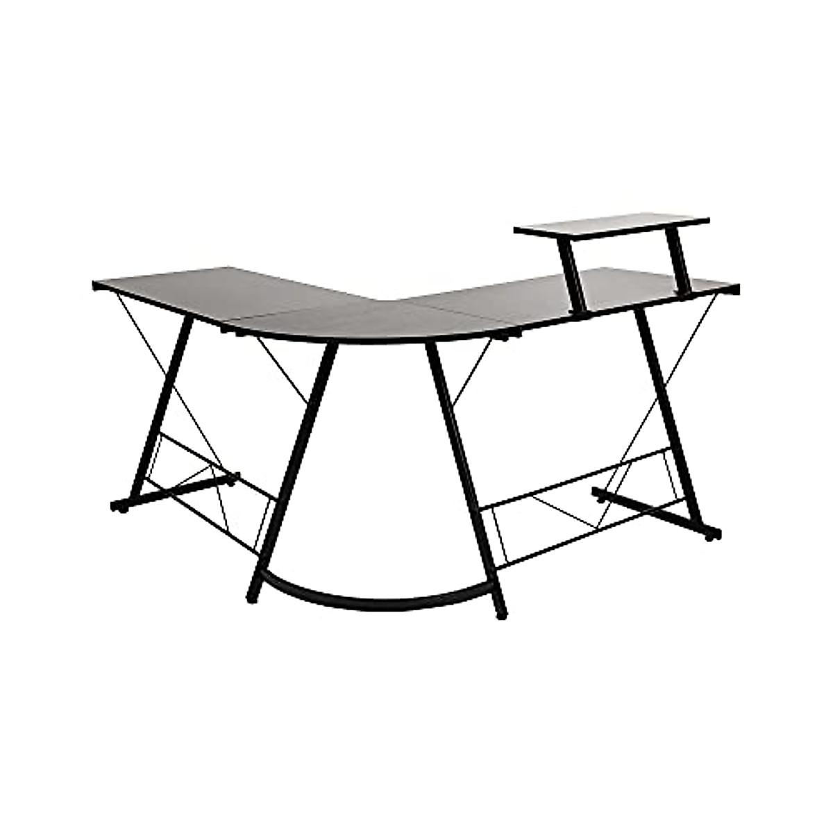 Flash Furniture Ginny Corner Desk - Black/Black Space Saving L-Shaped Gaming Desk with Monitor Shelf - 71.5" 2-Tier Computer Desk, Home Office Desk, Easy Assembly