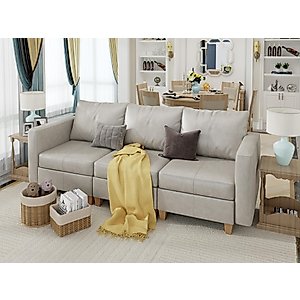 EASE MOOSE Convertible Modular Sofa Sectional Couch with Reversible Chaises,3 Seat Faux Leather Sectional Sofa Couch with Storage for Living Room Home Office