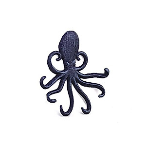 Handcrafted Nautical Decor Rustic Dark Blue Cast Iron Wall Mounted Decorative Octopus Hooks 7" - Cast Iron