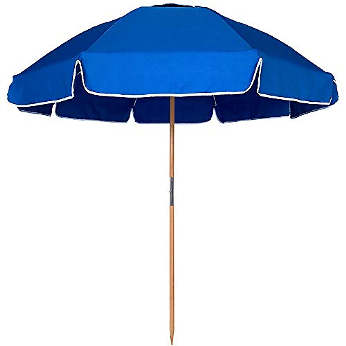 AMMSUN 7.5ft Heavy Duty HIGH Wind Beach Umbrella Commercial Grade Patio Beach Umbrella frames with Air Vent Ash Wood Pole & Carry Bag UV 50+ Protection Blue