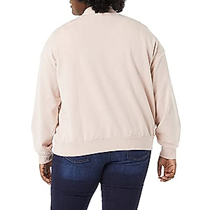 Daily Ritual Women's Terry Cotton and Modal Relaxed-Fit Quarter-Zip Sweatshirt, Light Pink, X-Large