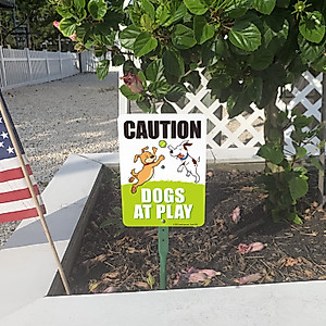 SmartSign 10 x 7 inch “Caution - Dogs at Play” LawnPuppy Yard Sign with 18 inch Stake, 40 mil Aluminum, Laminated Engineer Grade Reflective, Multicolor, Set of 1, Made in USA